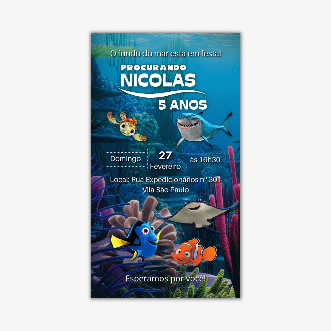 Convite Procurando Nemo - Interativa Mundo Digital